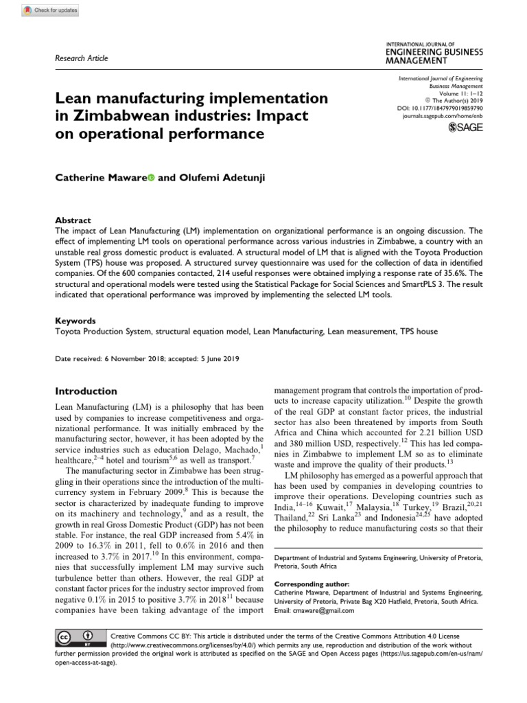 Lean Manufacturing Implementation in Zimbabwean Industries: Impact On ...