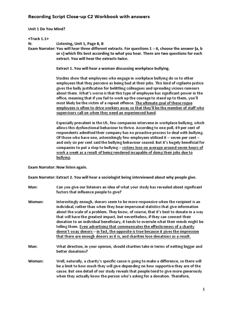 Recording Script Close-Up C2 Workbook With Answers | PDF Recording Script Close-Up C2 Workbook With Answers | PDF