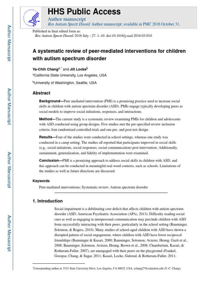 A Systematic Review of Peer-Mediated Interventions For Children With ...