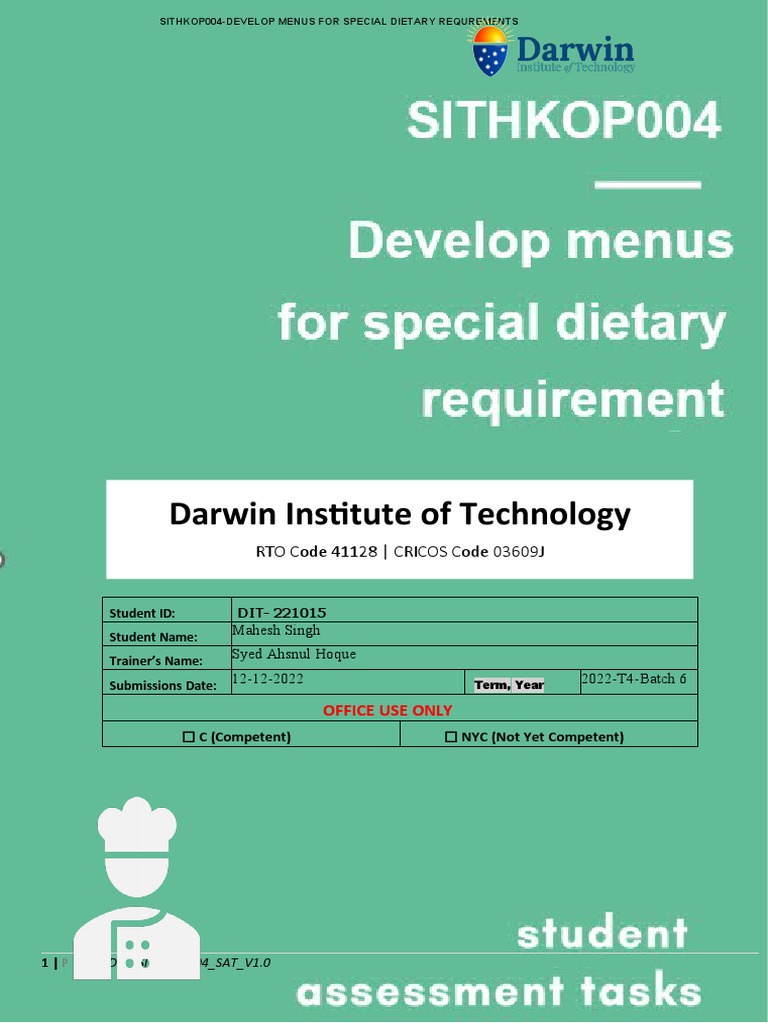 SITHKOP004 - Student Assessment Tasks - Cookery Task | PDF | Foods ...