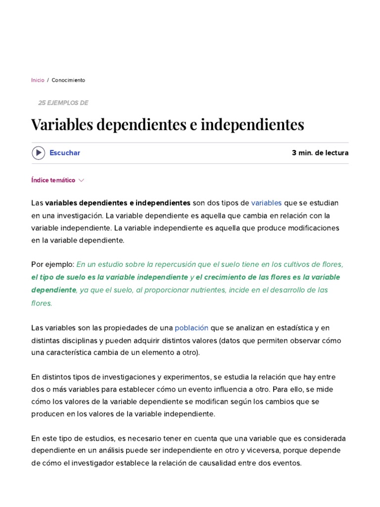 Variables Dependientes e Independientes | PDF | Experimentar ...