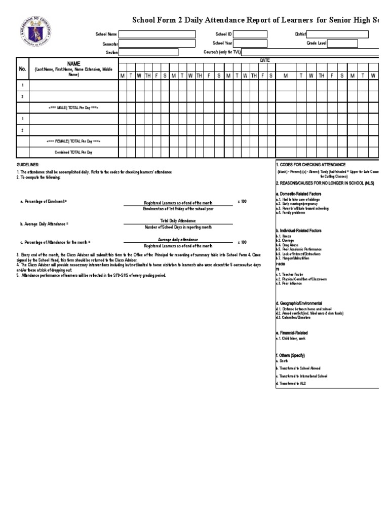 Senior High School Daily Attendance Report | PDF | Human Development