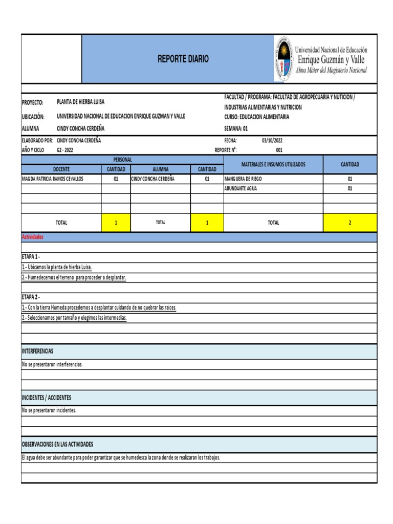 Final Bitacora Diaria Hierba Luisa | PDF
