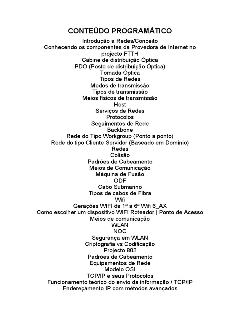 Conteúdo Programático | PDF | Rede de computadores | Endereço de IP