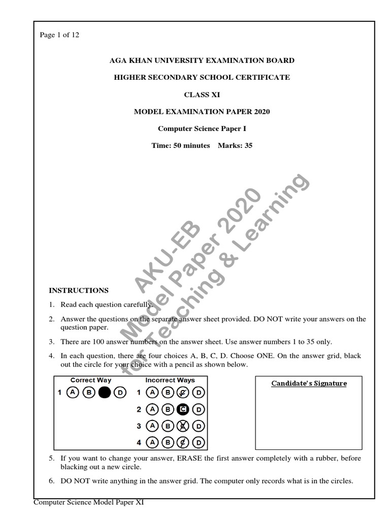 Computer-Science-Model-Paper-XI - (Paper I) | PDF | Random Access Memory | Internet Protocols