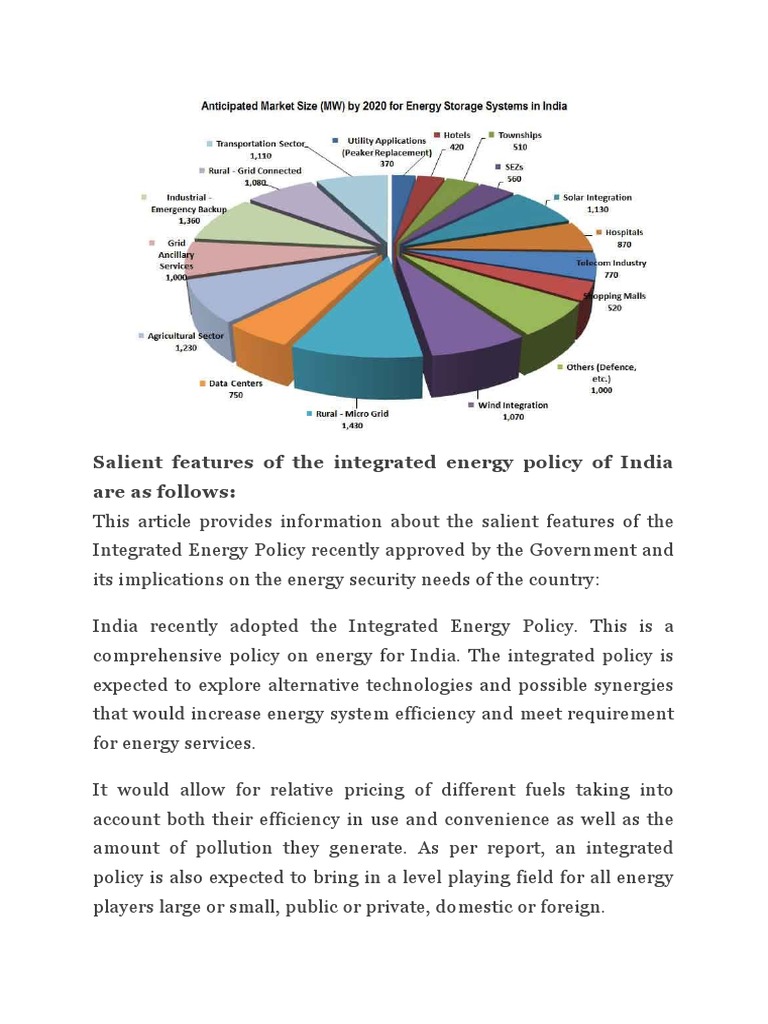 Salient Features of The Integrated Energy Policy of India Are As ...