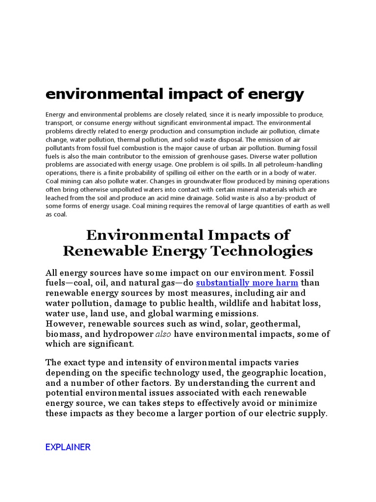 Environmental Impact of Energy 1 | PDF | Solar Energy | Biomass