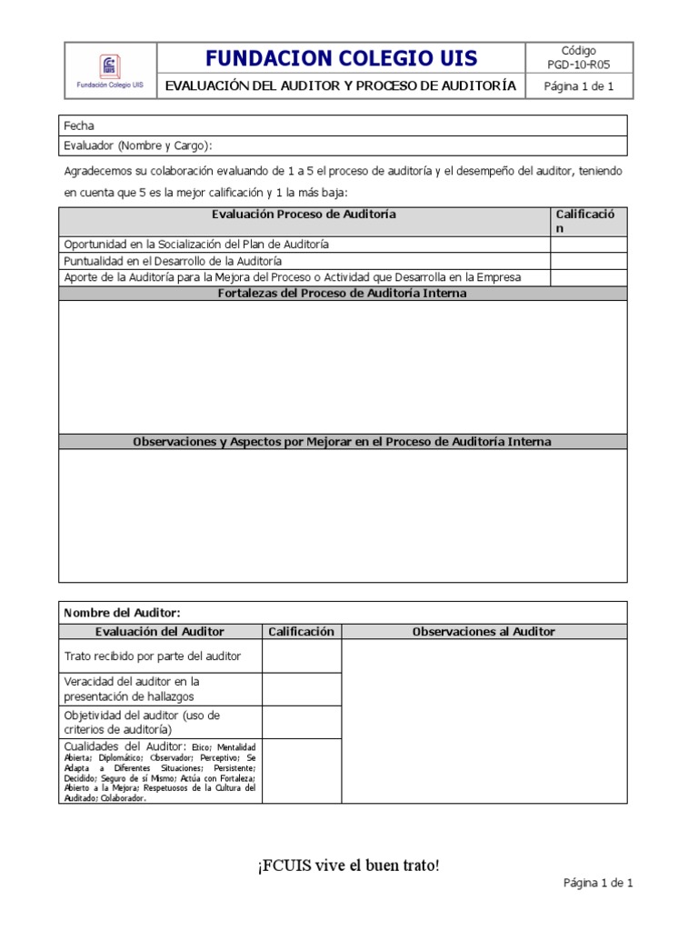 PGD-10-R05 Evaluación Auditoría Interna | PDF