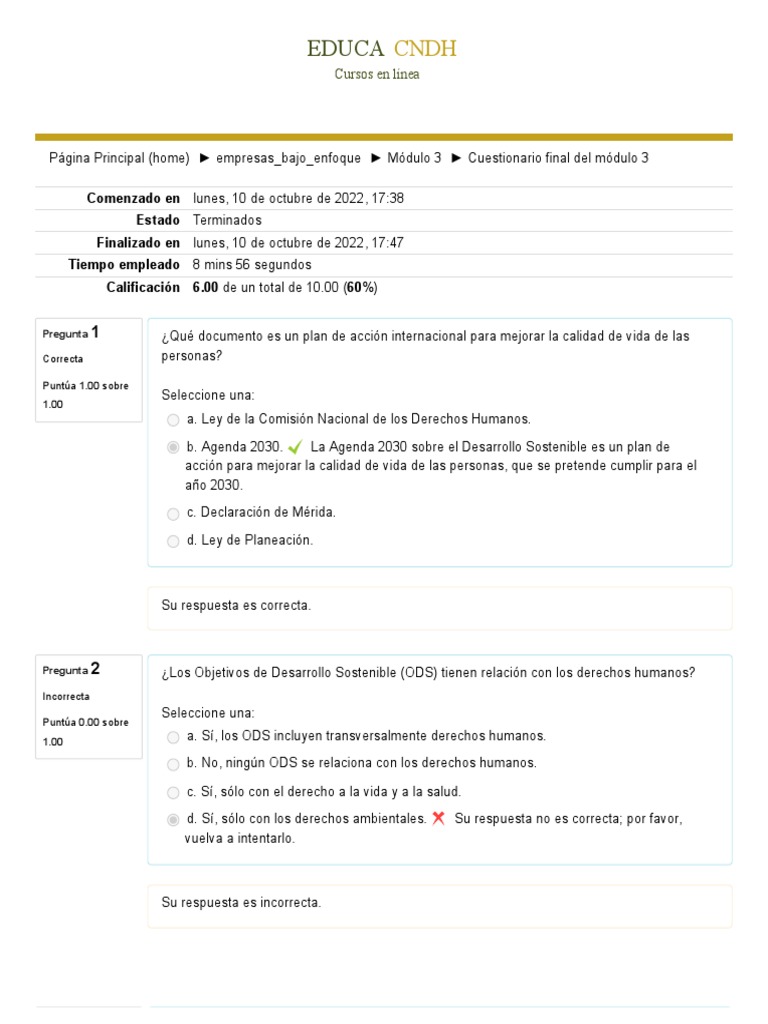 Cuestionario Final Del Módulo 3 | PDF | Derechos humanos | Sustentabilidad