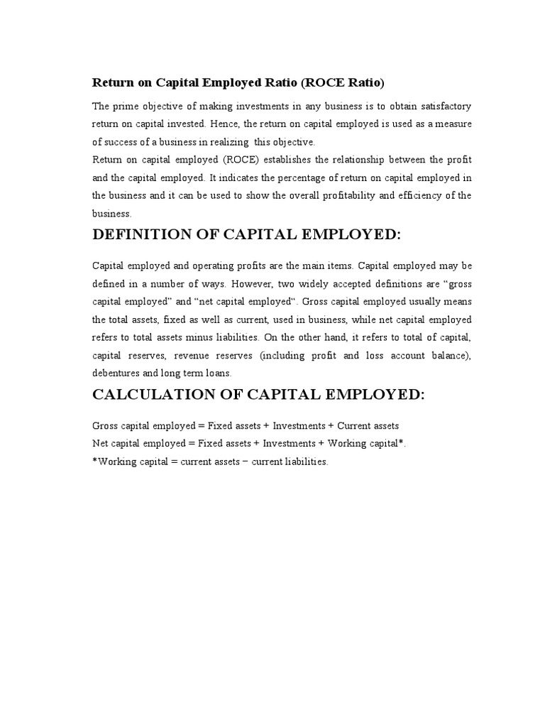 Return On Capital Employed Ratio | PDF