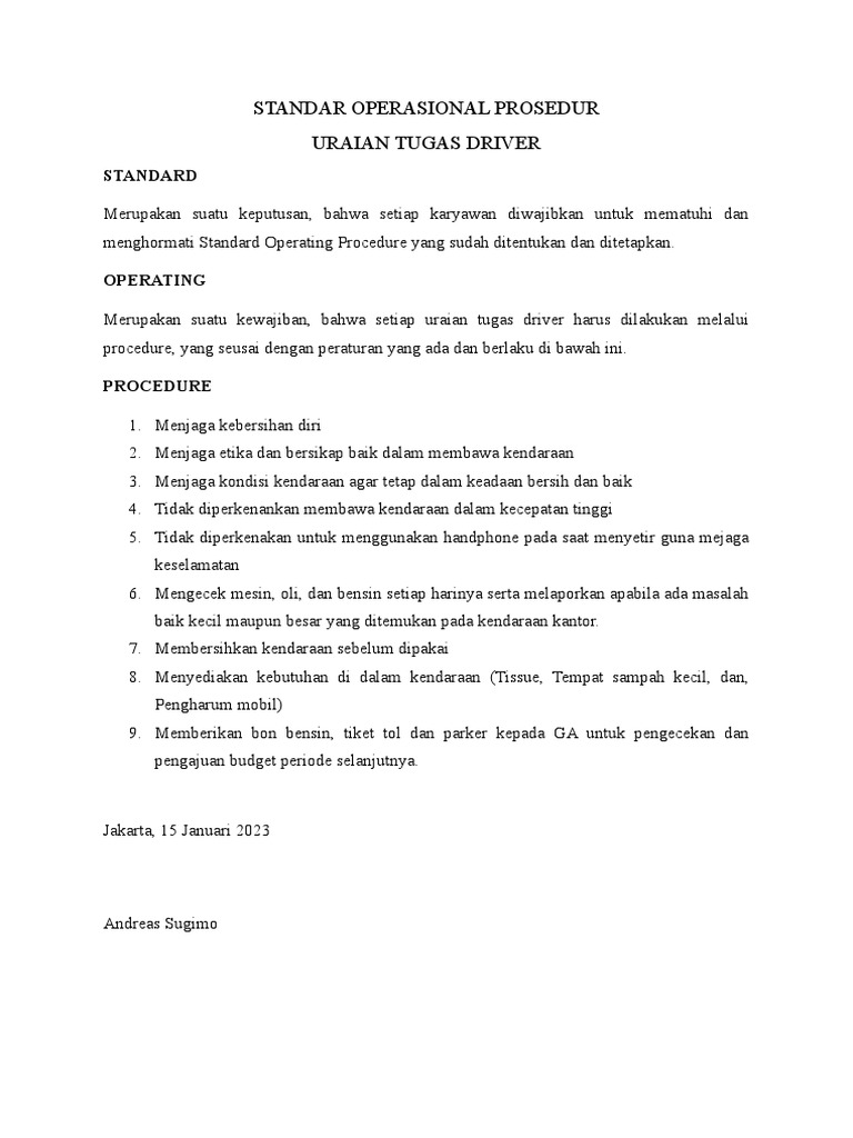 Sop Driver | PDF | Teknologi & Rekayasa
