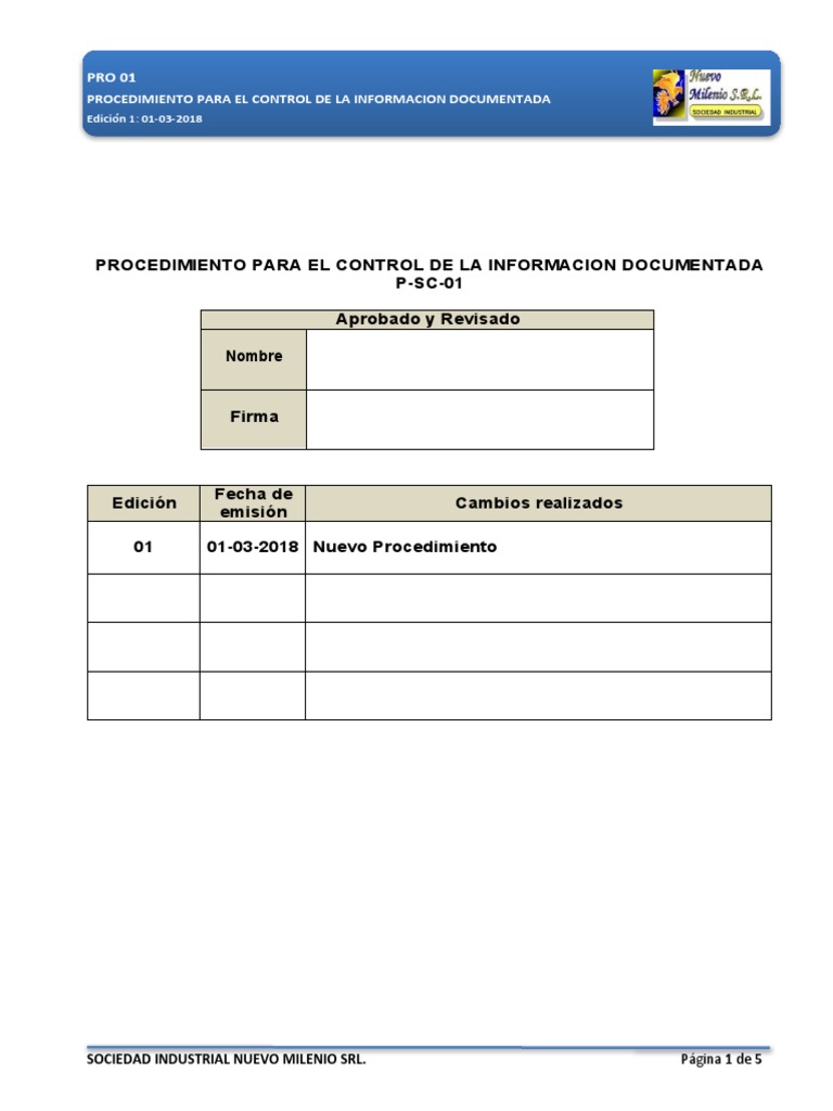 Control de La Informacion Documentada Ed.1 | PDF | Gestión de la calidad | Sistema de manejo de ...