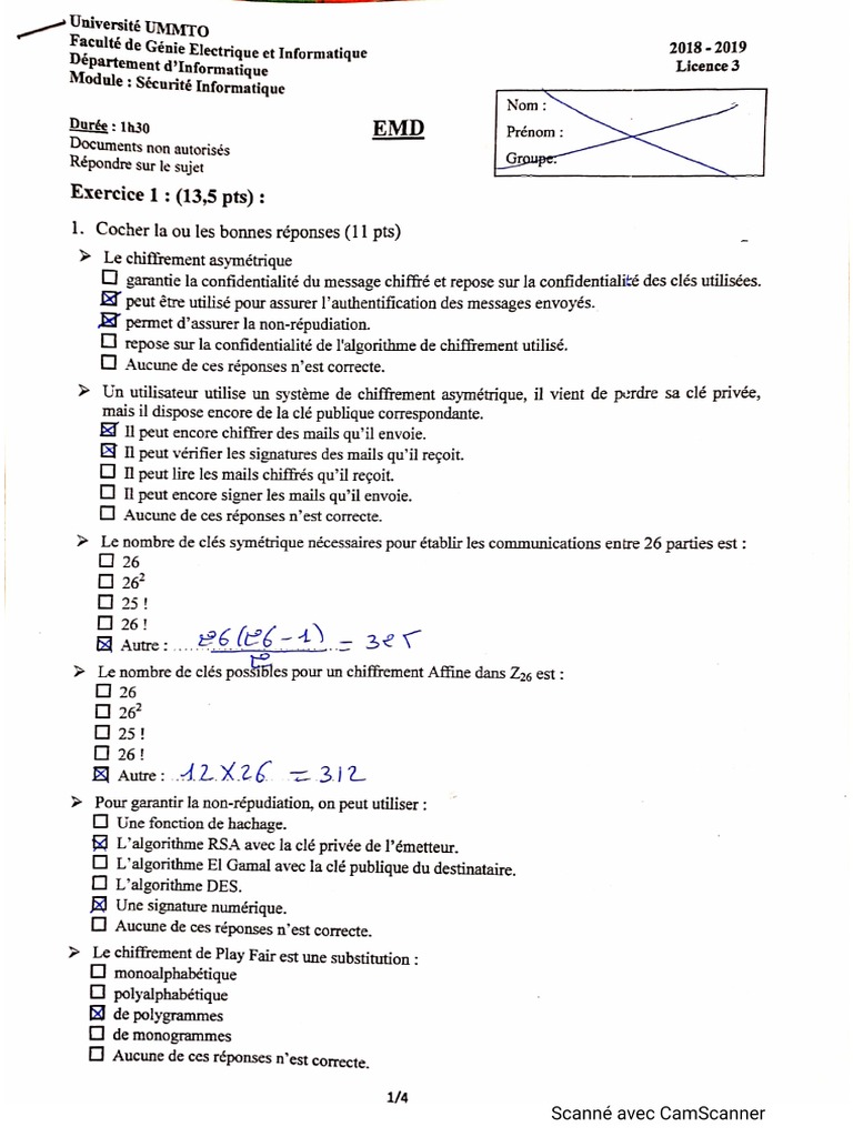 EMD 2018-2019 Exercice 1 | PDF