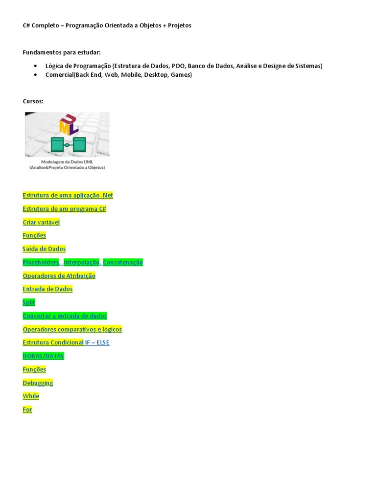 Anotações Curso C Programação Orientada A Objetos Projetos Pdf C Sharp Linguagem De