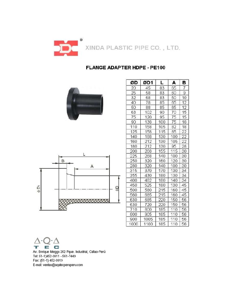 Ficha Tecnica - Flange Adapter Hdpe Pe 100 - Iso | PDF