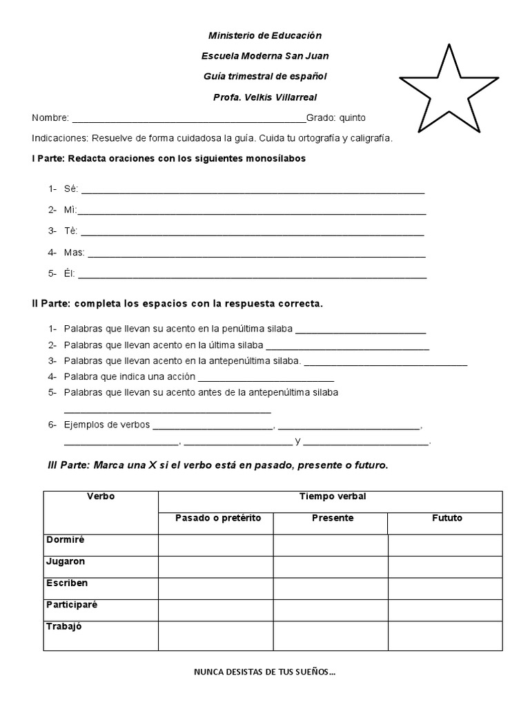 Guìa de Español Quinto Grado | PDF | Verbo | Sílaba