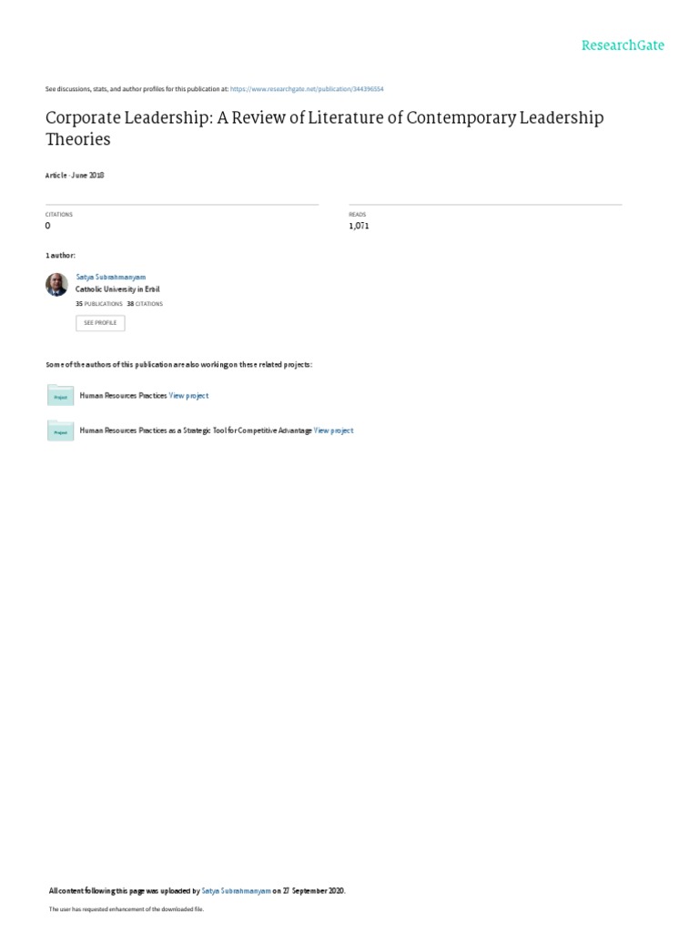 Contemporary Leadership Theories | PDF