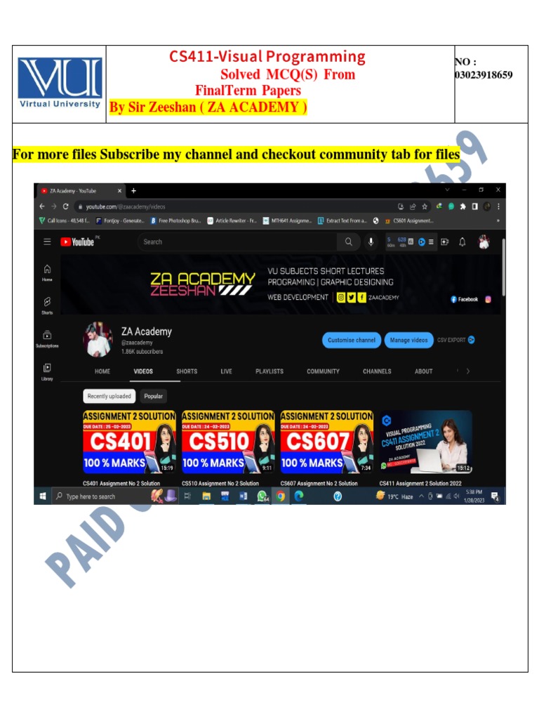 CS411 Finalterm MCQS Solved by ZA Academy | Download Free PDF | Ajax (Programming) | J Query