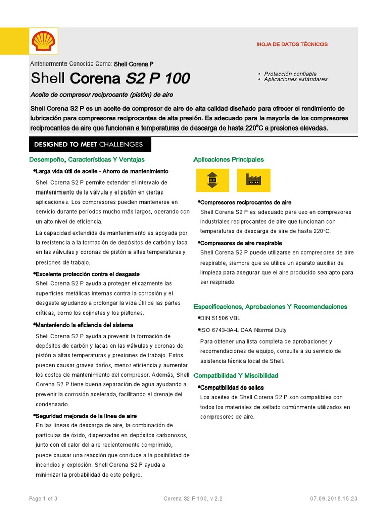 Corena S2 P 100 | PDF | Rodamiento (Mecánico) | Química