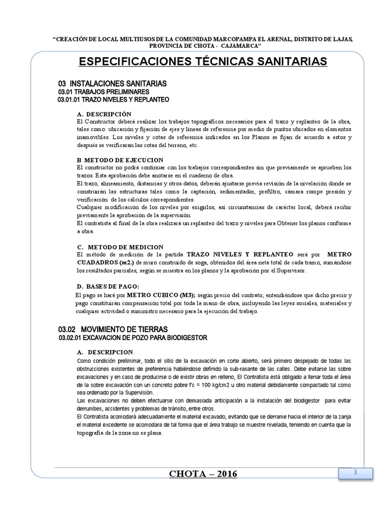 5.3 Especificaciones Técnicas Instalaciones Sanitarias | PDF