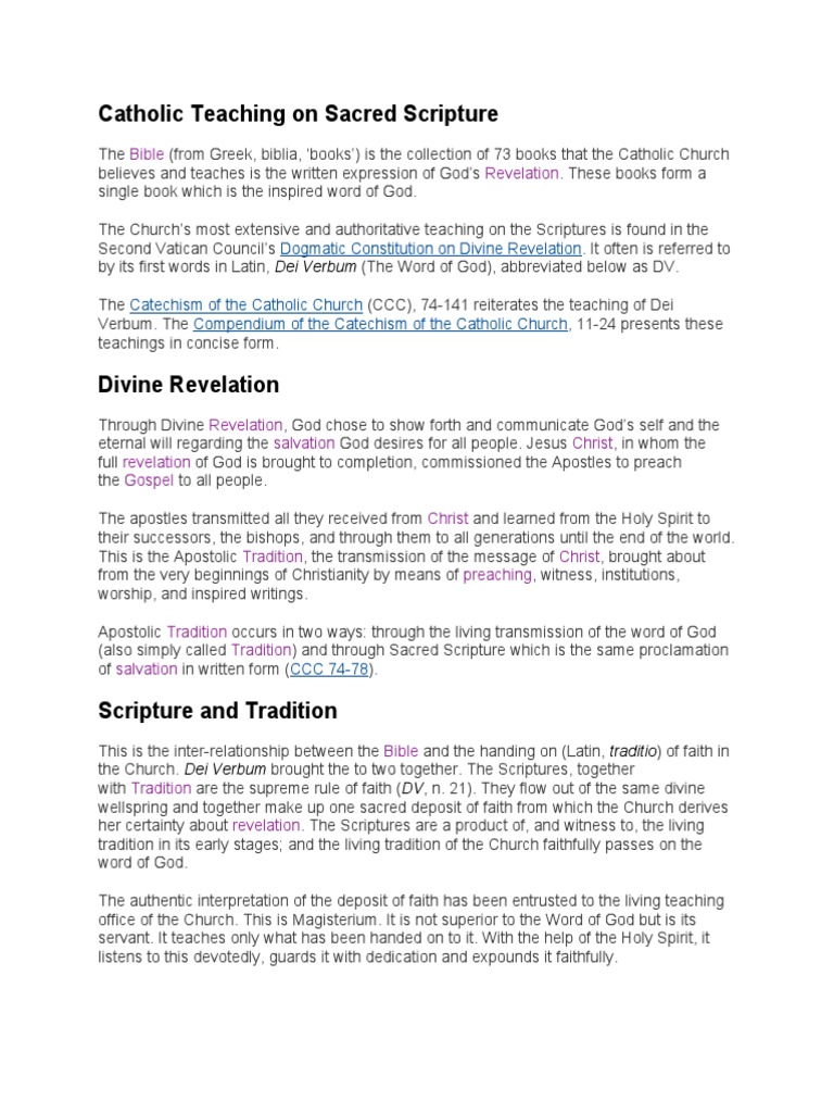 Catholic Teaching On Sacred Scripture | PDF