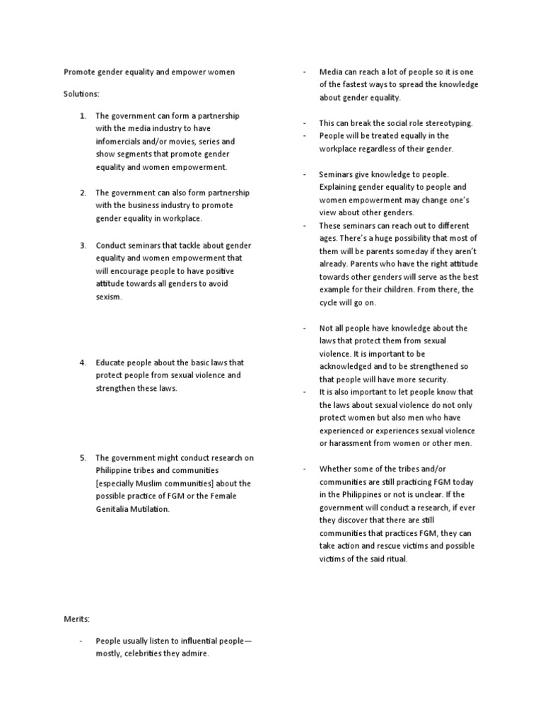 Promote Gender Equality and Empower Women | PDF | Gender Equality ...
