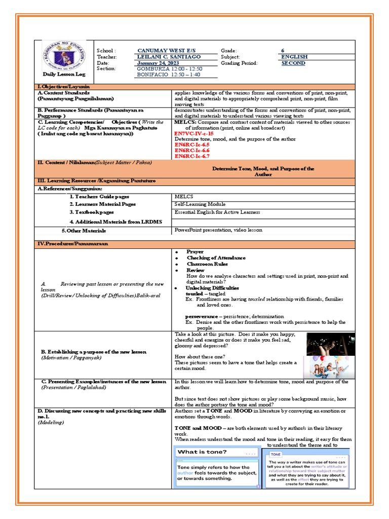 Cwes English6 DLP Lsantiago Q3W1 | PDF