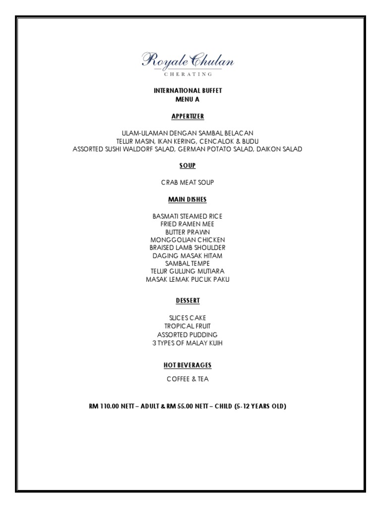International Buffet - Menu A - B | PDF