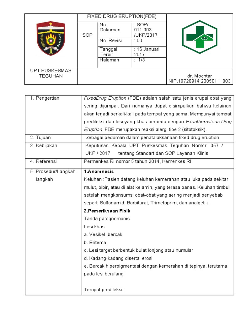 Sop Fixed Drug Eruption (FDT) | PDF