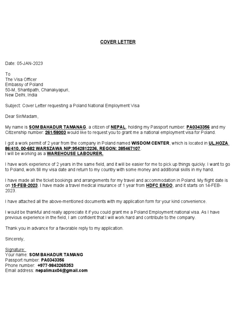 Som Bahadur Tamang COVER LETTER | PDF