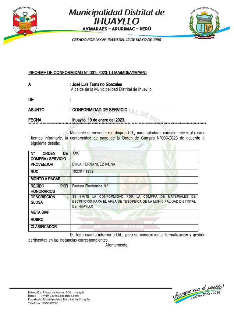 Informe de Conformidad | PDF