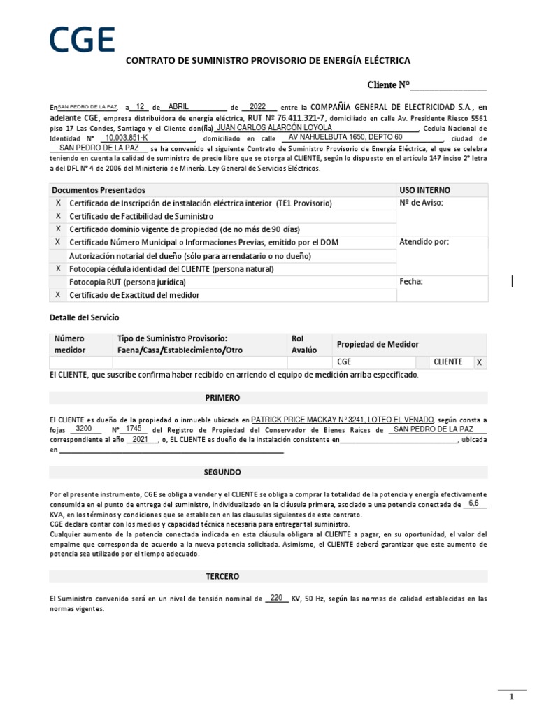 Contrato Suministro Provisorio Cge | PDF