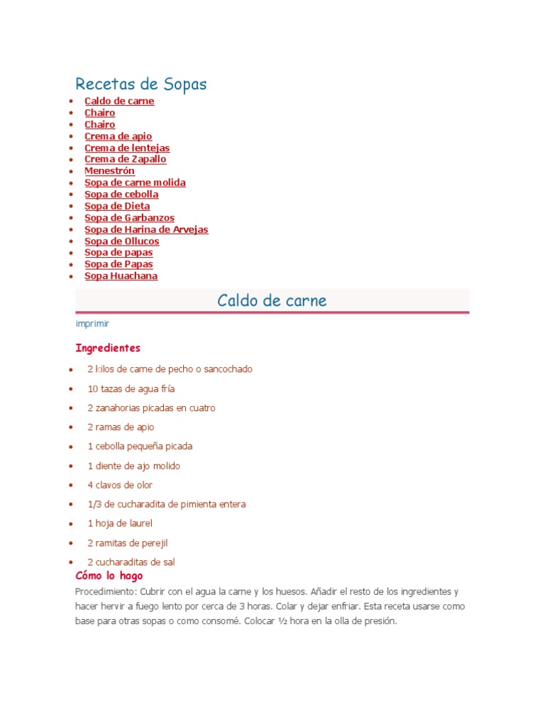 10 Recetas de Sopas Variadas | PDF