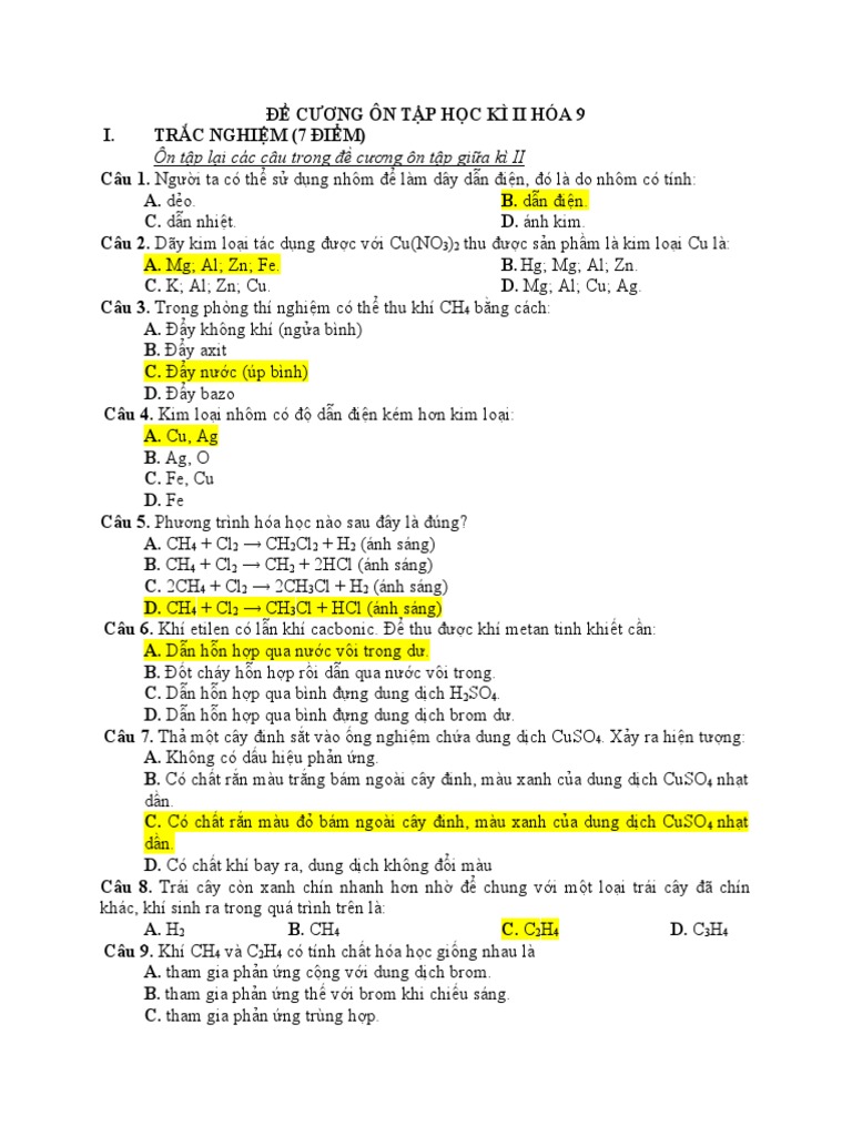 ĐỀ CƯƠNG ÔN TẬP HÓA 9 HKII | PDF