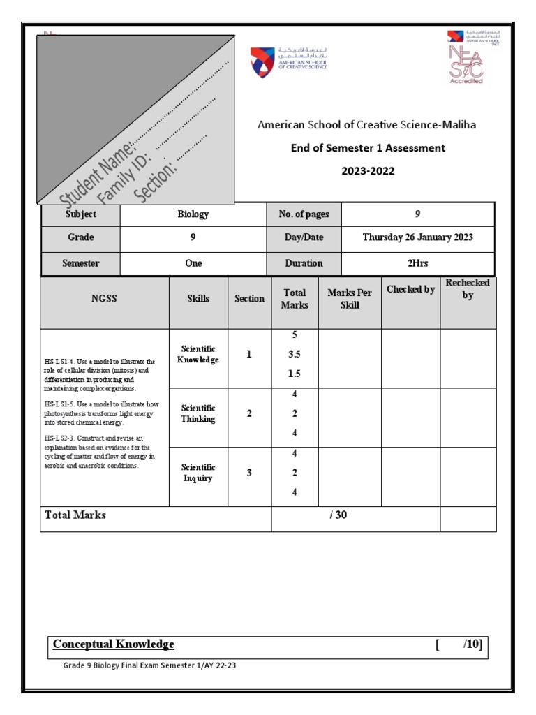 Gr9 Biology Semester 1 Final Exam | PDF | Adenosine Triphosphate ...