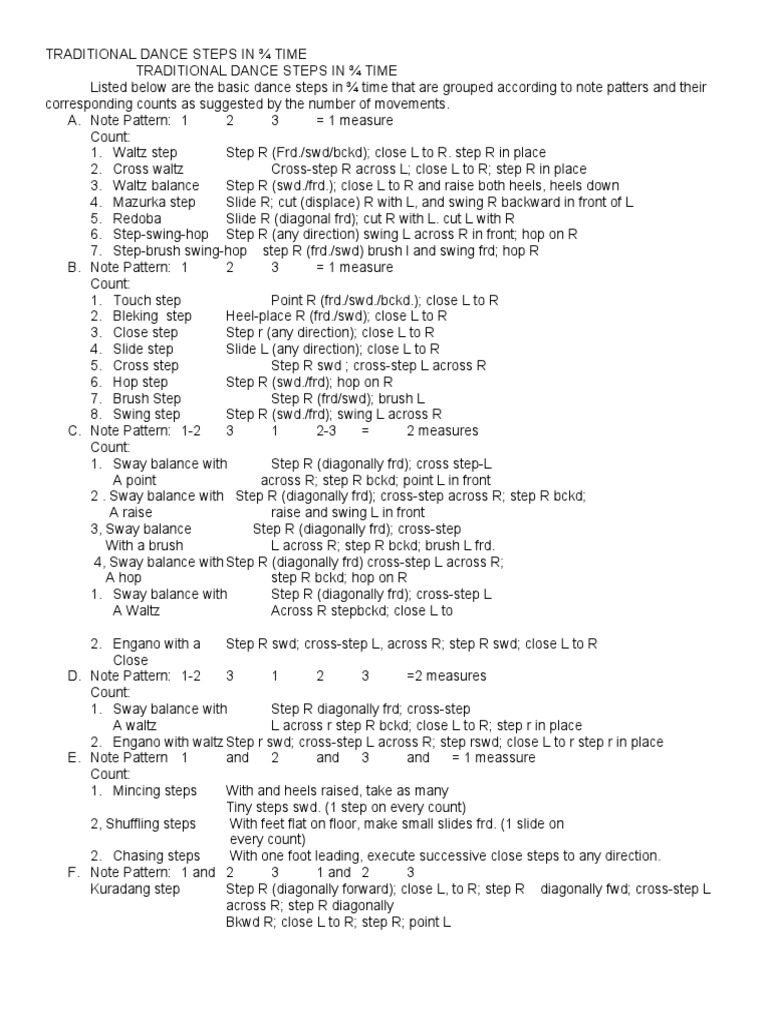 TRADITIONAL DANCE STEPS IN 3-4 Time | Download Free PDF | Dances | Performing Arts