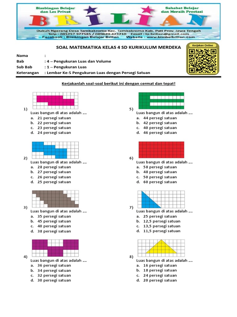 Soal Matematika Kelas 4 SD Bab 4 Sub Bab 1 Pengukuran Luas Lembar 5 | PDF