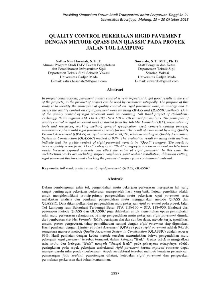 Quality Control Pekerjaan Rigid Pavement Dengan Metode Qpass Dan ...