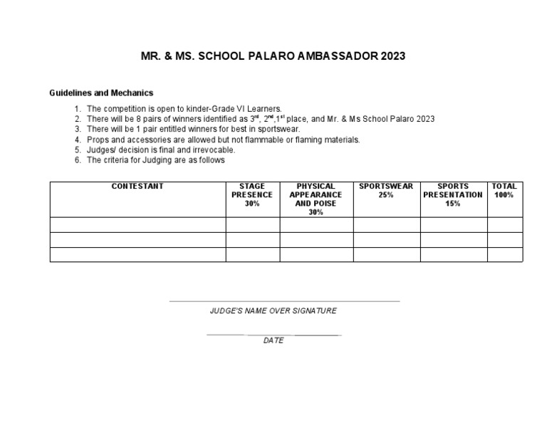 MR.& Ms SCHOOL PALARO Criteria | PDF