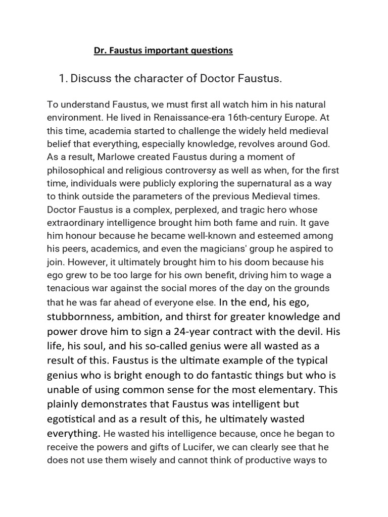 Dr. Faustus Full Question Answers | PDF