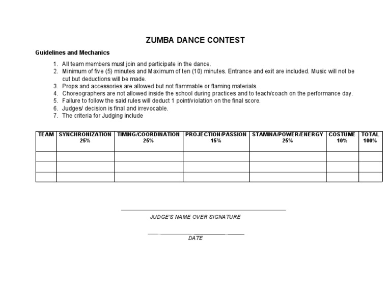 Zumba Dance Contest Criteria For Judging | PDF