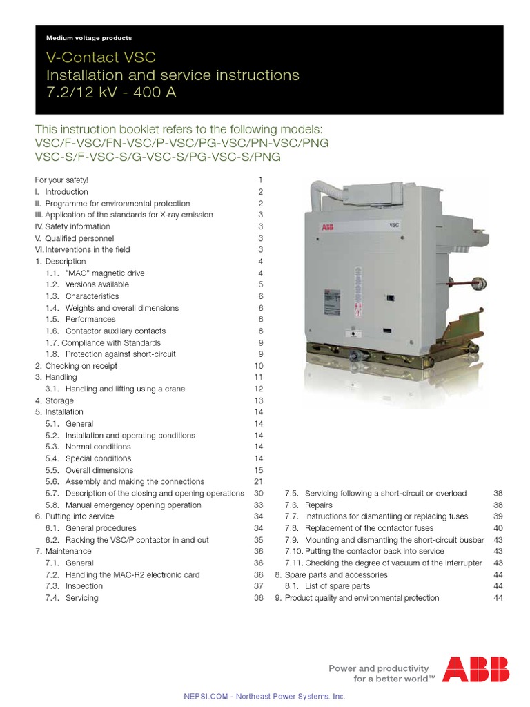 ABB Vacuum Contactor - Instructions | PDF | Capacitor | Alternating Current