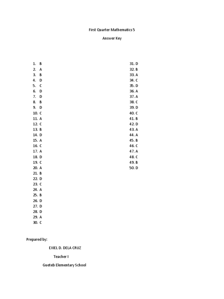 Grade 5 Math 1st Quarter Answer Key | PDF