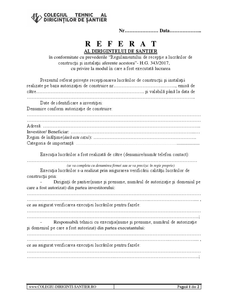 Punctul de Vedere Al Dirigintelui de Santier Cu Privire La Executarea ...