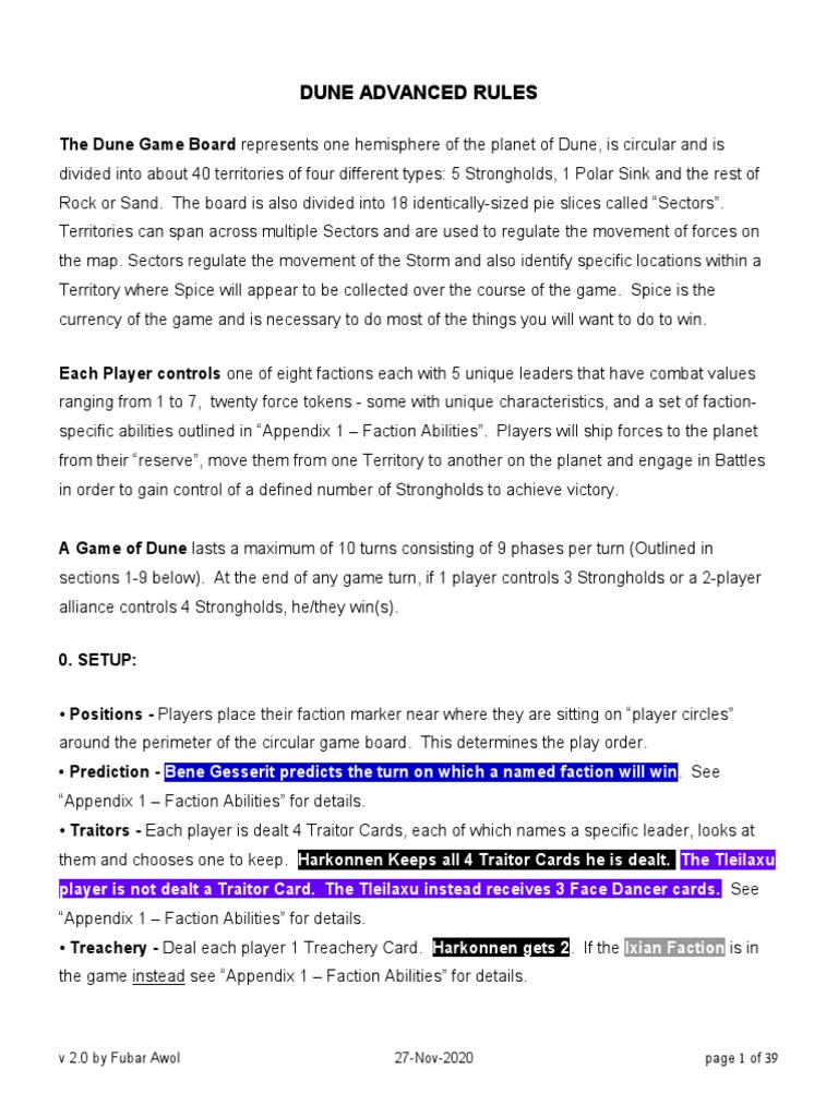 Dune Advanced Rules 2.1 Tourney | PDF
