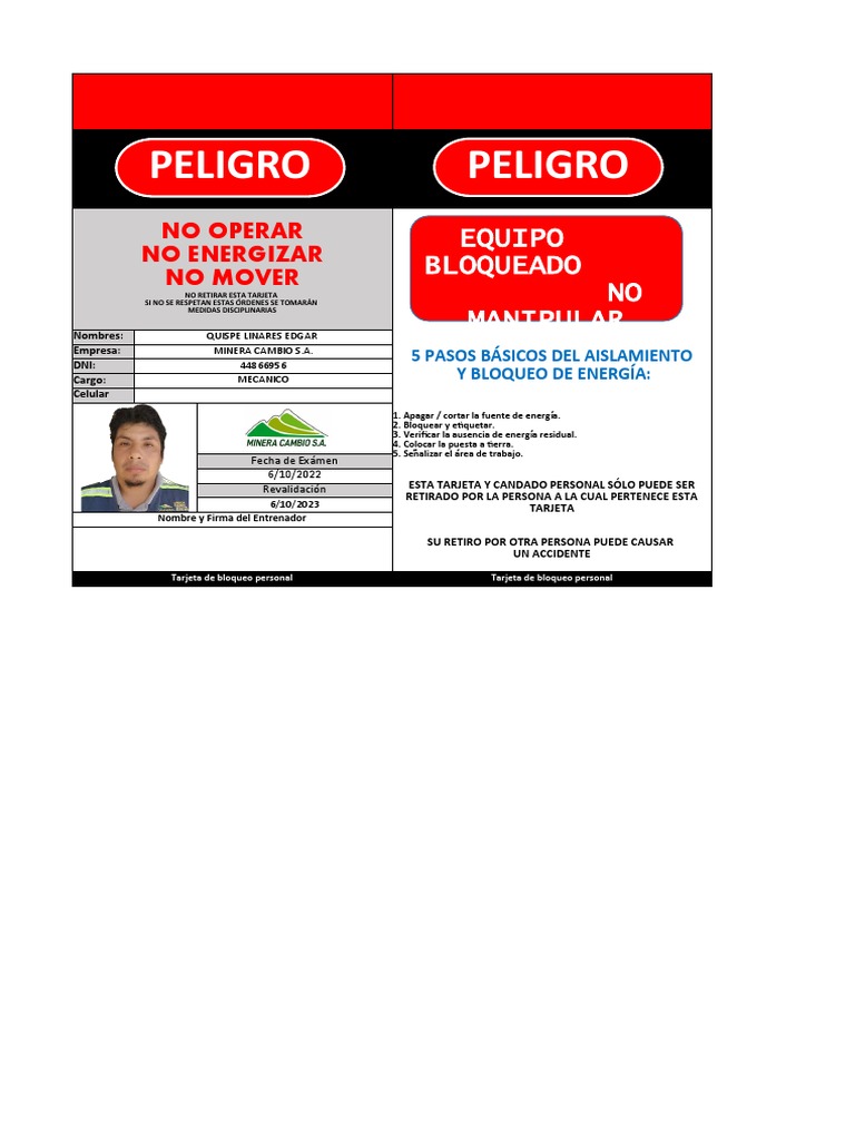 Tarjeta Lock Out | PDF