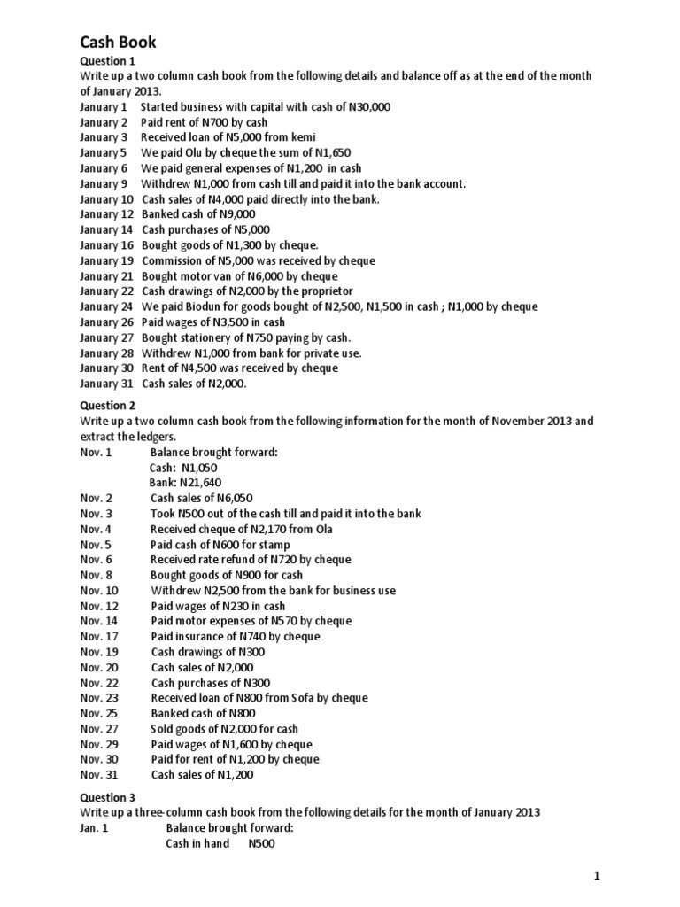 Cash Book Questions | PDF | Cheque | Banks