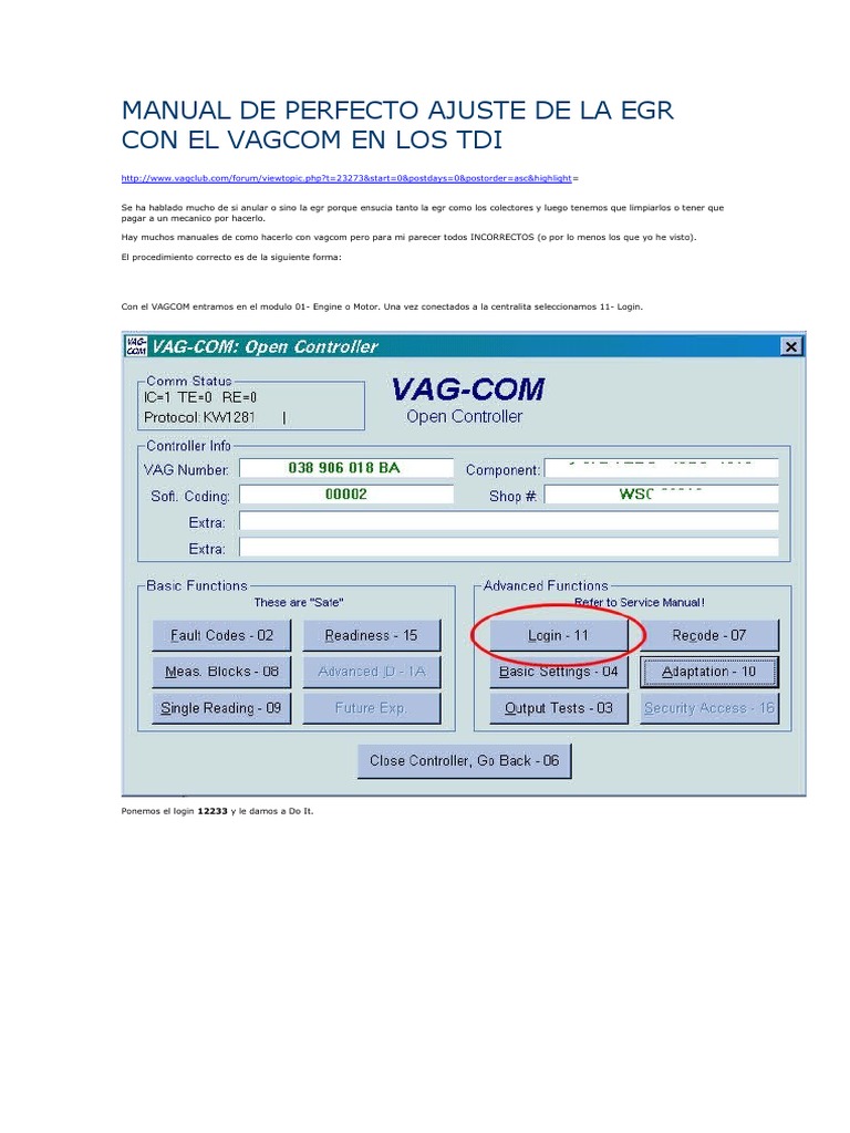 Manual de Perfecto Ajuste de La Egr Con El Vagcom en Los Tdi | PDF | Vehículos | Tecnología de ...