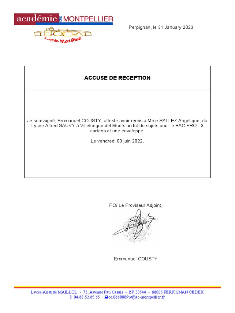 Accusé Reception Copies | PDF