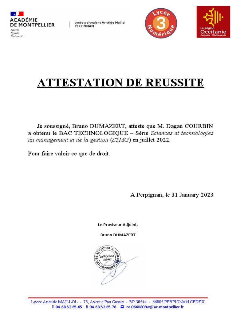 Attestation de Réussite | PDF